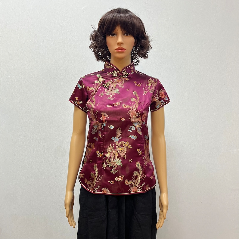 Chinese Cheongsam Shirt Short Sleeve Top China Blouse Dragon and ...