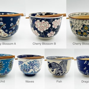 5" Japanese Ramen Udon Noodle Bowl With Chopsticks Gift Set, Floral ...