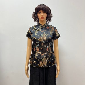 Chinese Cheongsam Shirt Short Sleeve Top China Blouse Dragon and ...