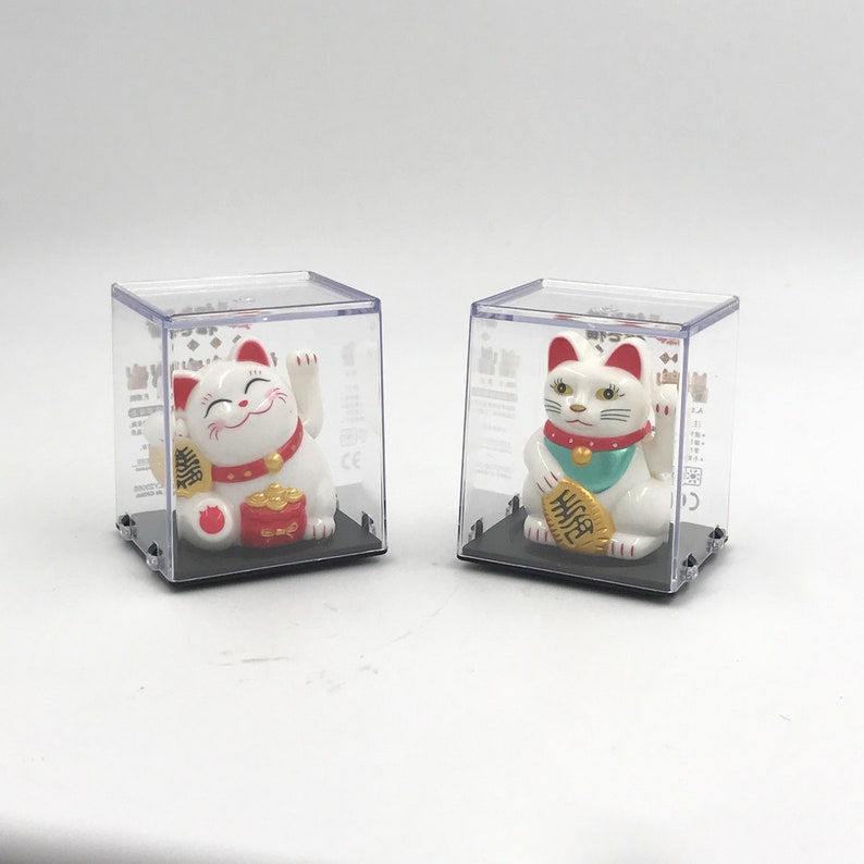 Solar Energy Powered White Maneki Neko Beckoning Lucky Money Cat For Home Office And Car