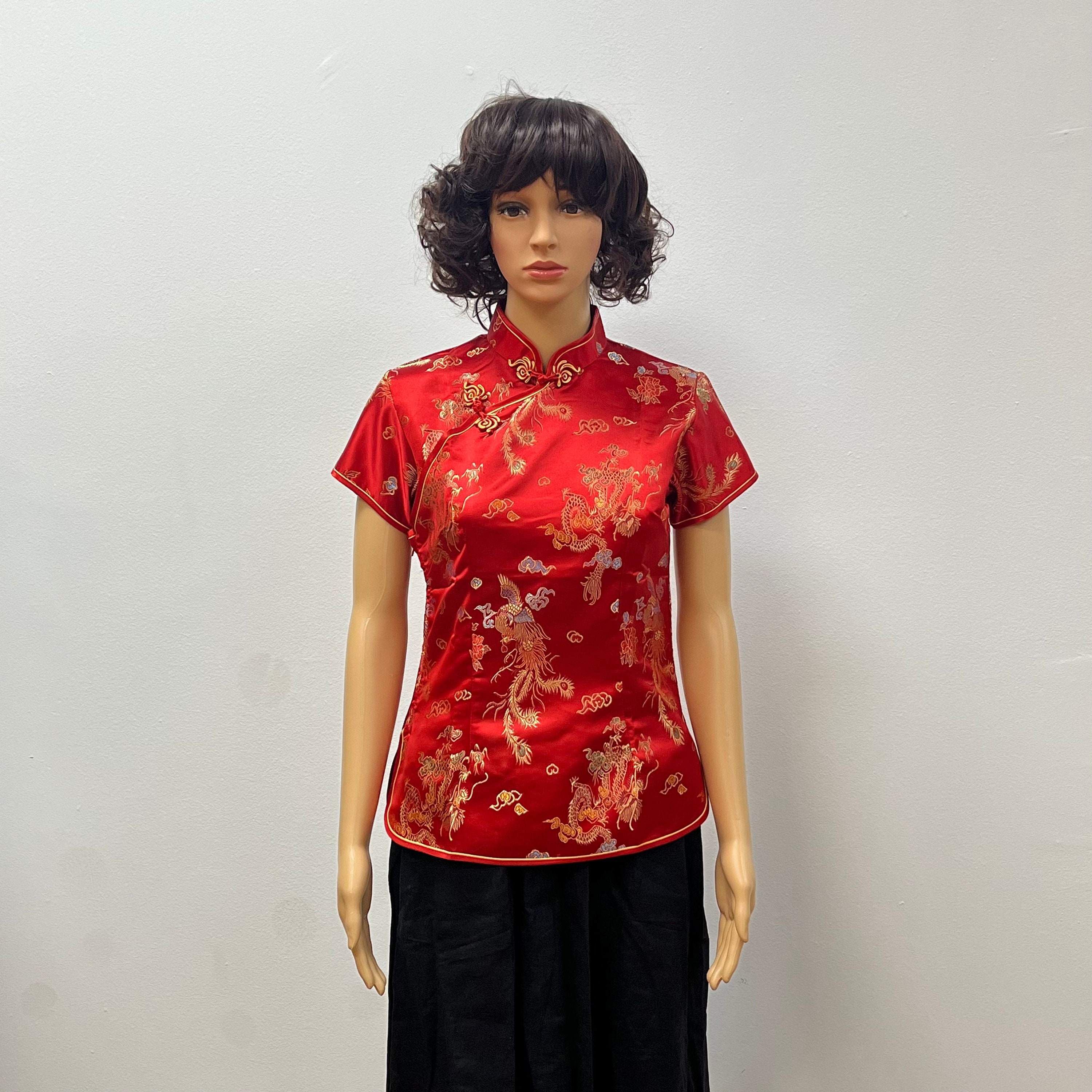 Chinese Cheongsam Shirt Short Sleeve Top China Blouse Dragon and ...