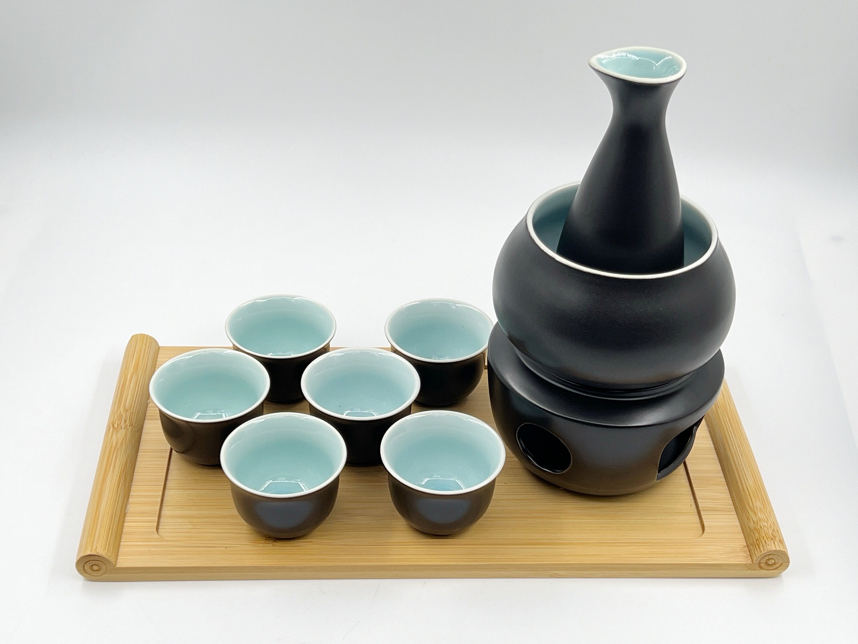 Ceramic Sake Set With Warmer Pot Bamboo Tray, Stovetop Porcelain ...