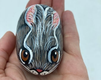 Rabbit Rock Painting, Made to Order, Hand Painted, Animal Rock Art ...