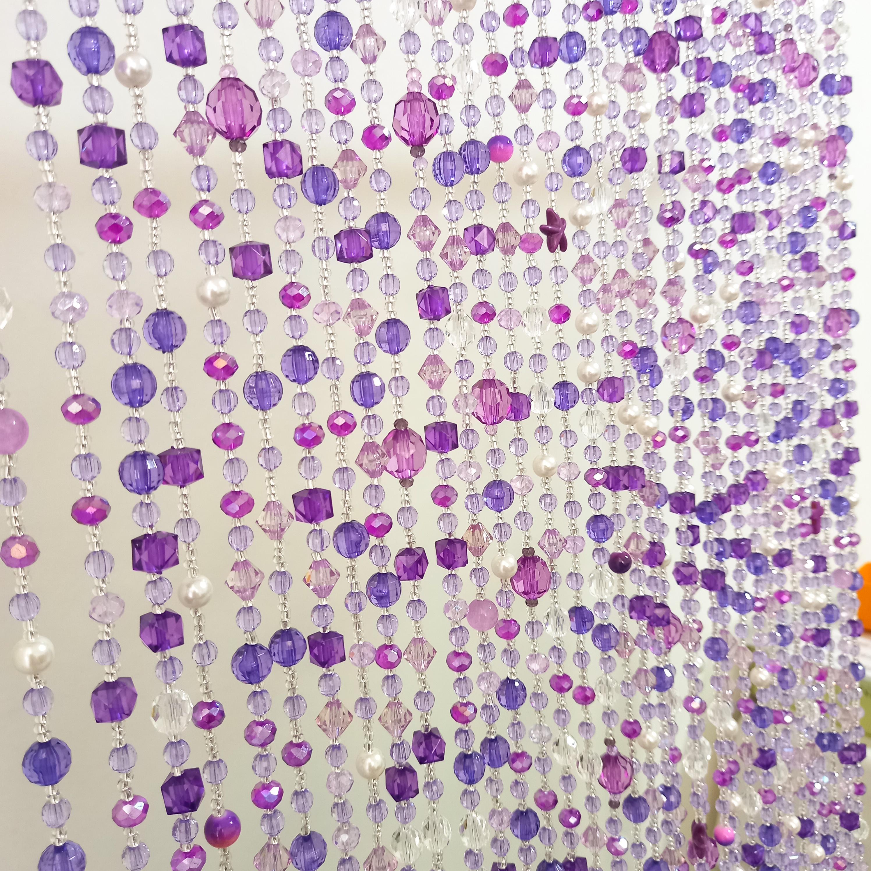 Purple Beaded Long Curtains Window, Beaded Curtain Doorway, Beaded ...