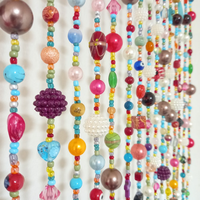 Bohemian Style Beaded Curtains, Hippie Decor, Window Curtains, Hippie Room Decor, Beaded Curtain ...