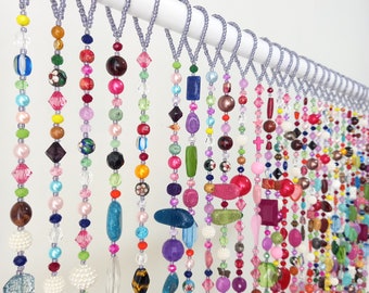 Bohemian Style Beaded Curtains, Hippie Decor, Window Curtains, Hippie Room Decor, Beaded Curtain ...