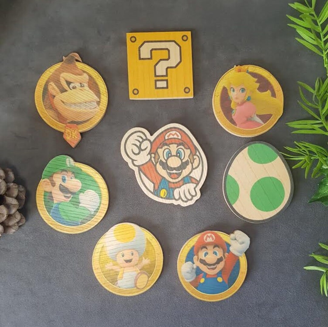 Set of 8 Wooden Coasters mario Bross Wall Decoration Fridge Magnet ...