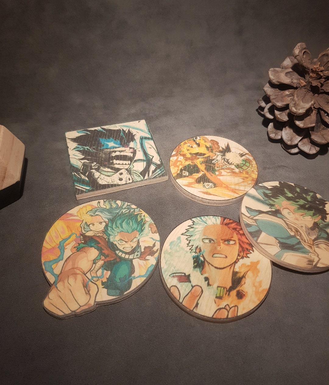 Set of 5 MHA Wooden Coasters Wall Decoration Fridge Magnet Handmade ...
