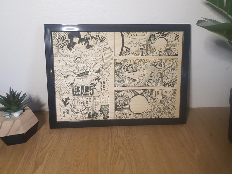 Original One Piece Board on Wood Luffy Gear 5 Manga Wall Decoration ...