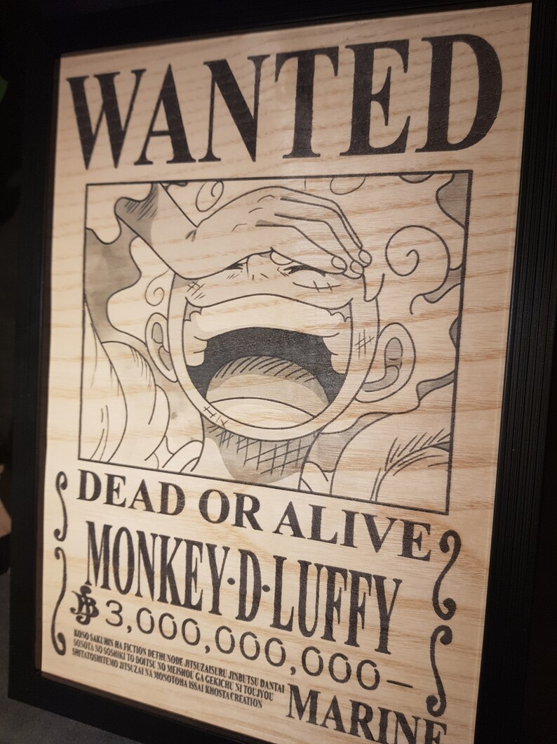 Frame LUFFY Gear 5 Wanted One Piece Print on Wood Wall Decoration ...