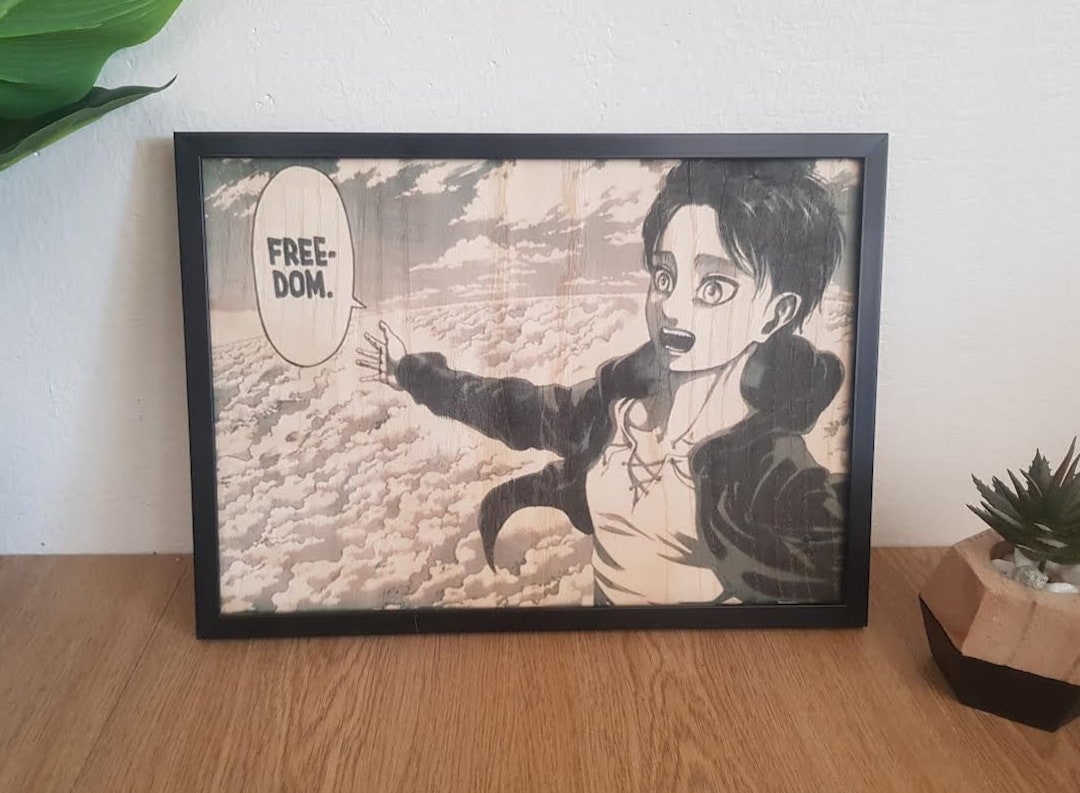 Frame attack on Titan Eren Print on Wood Wall - Etsy