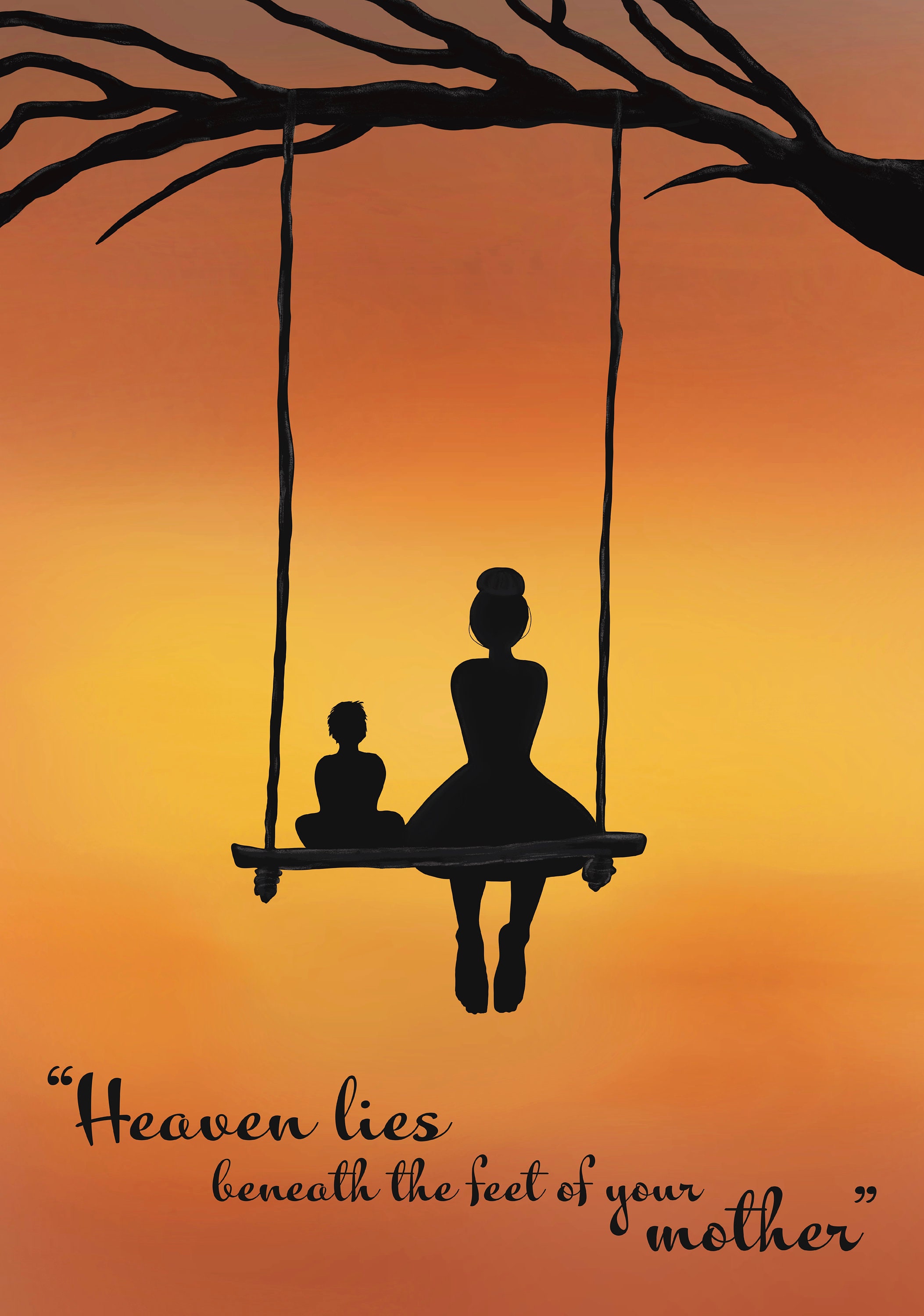 Silhouette of Love, Sunset Swing With Mother & Child, Instant Download ...
