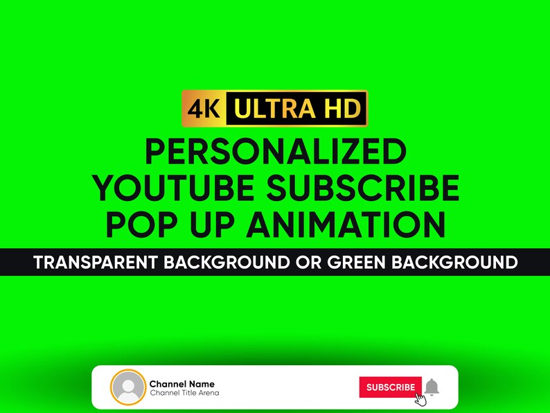 Youtube Subscribe Pop up Animation Personalized Custom Animated 4K ...
