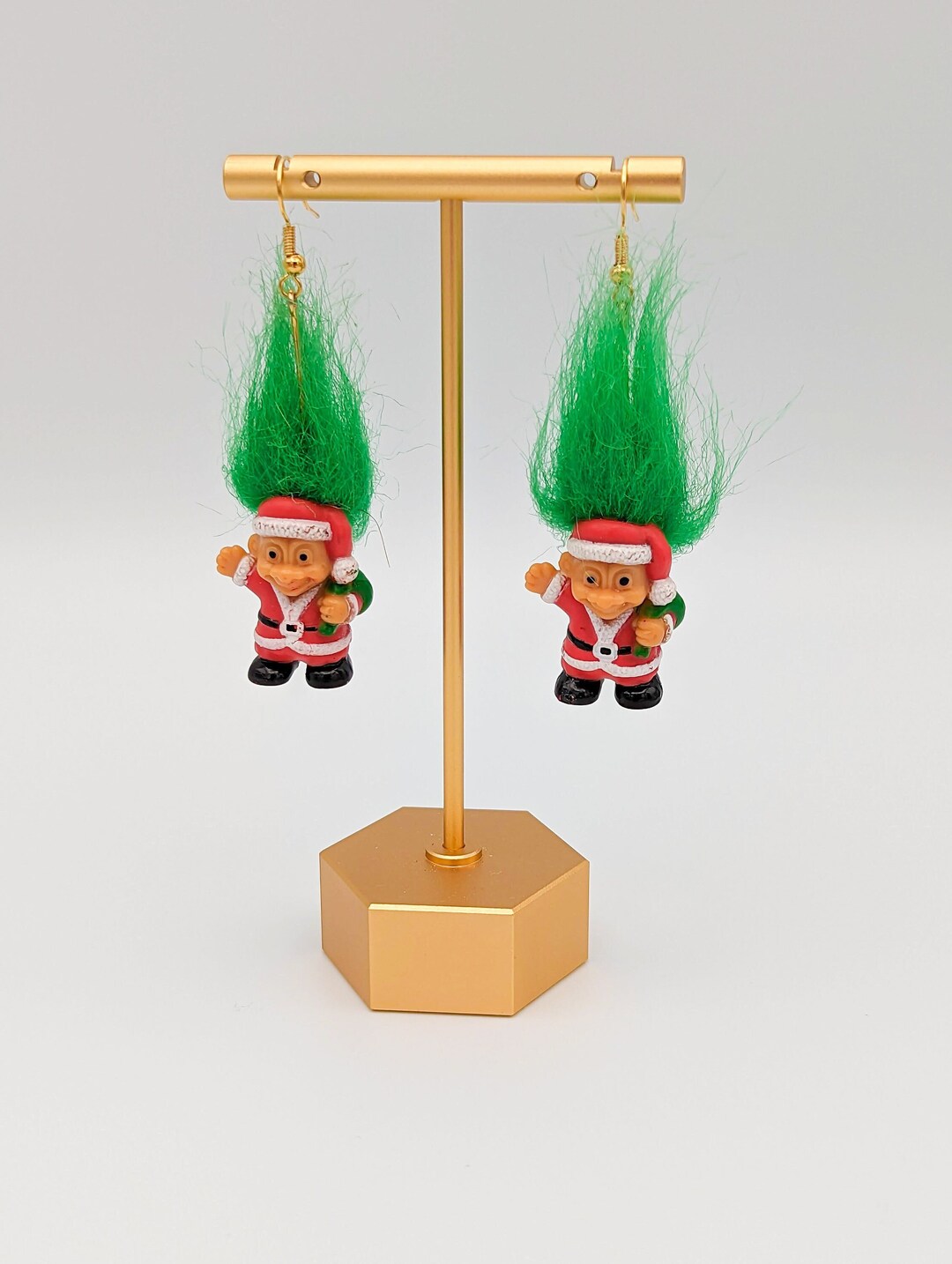 Vintage Santa Troll Doll With Green Hair Dangle Earrings - Etsy