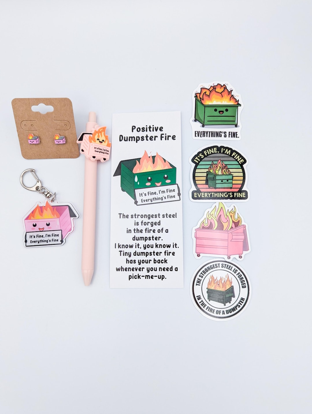 Hilarious Pink Dumpster Fire Gift Set With Earrings, Trash Fire Novelty ...