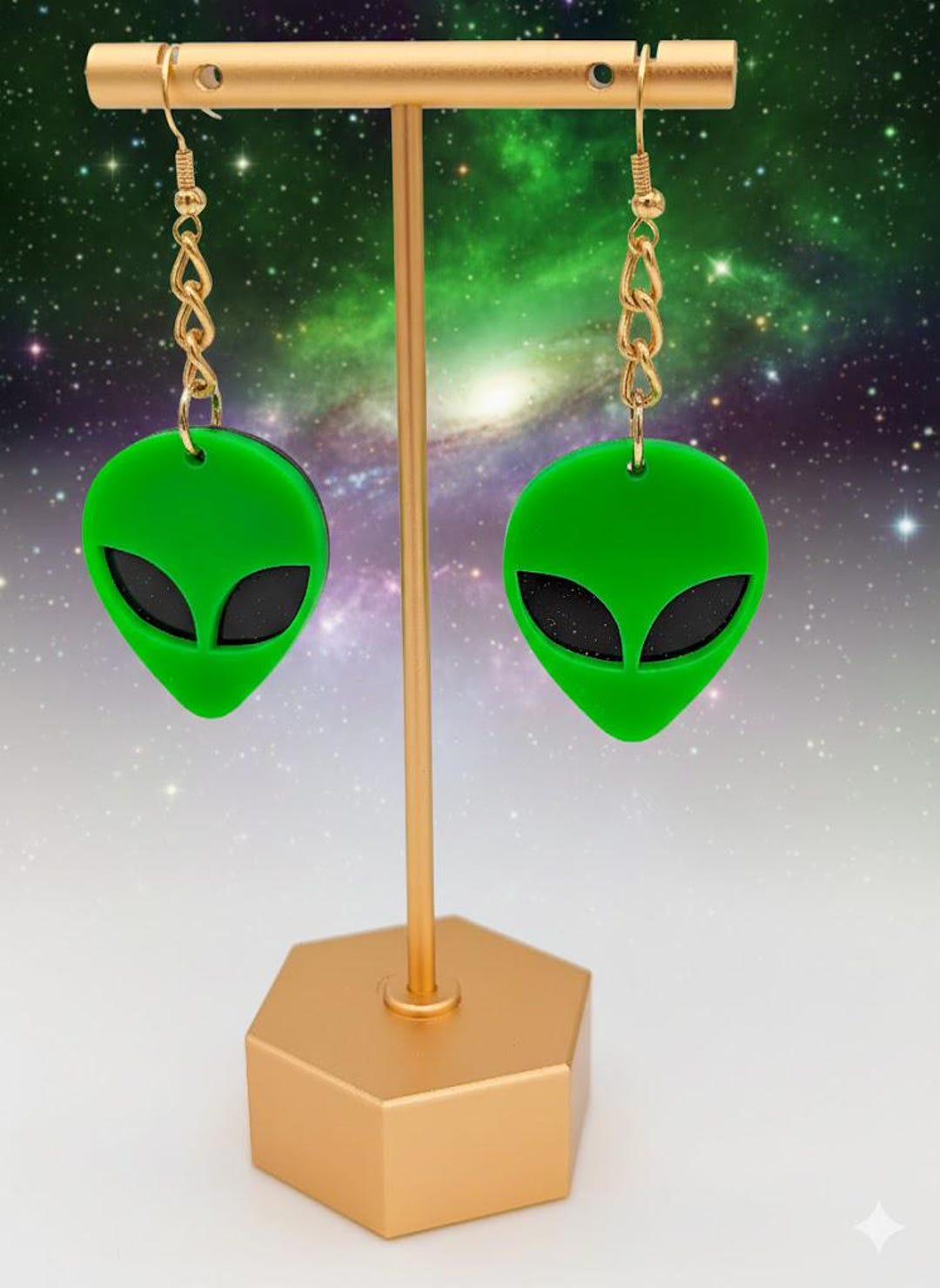 Neon Green Acrylic Alien Head Earrings: UFO Jewelry - Etsy