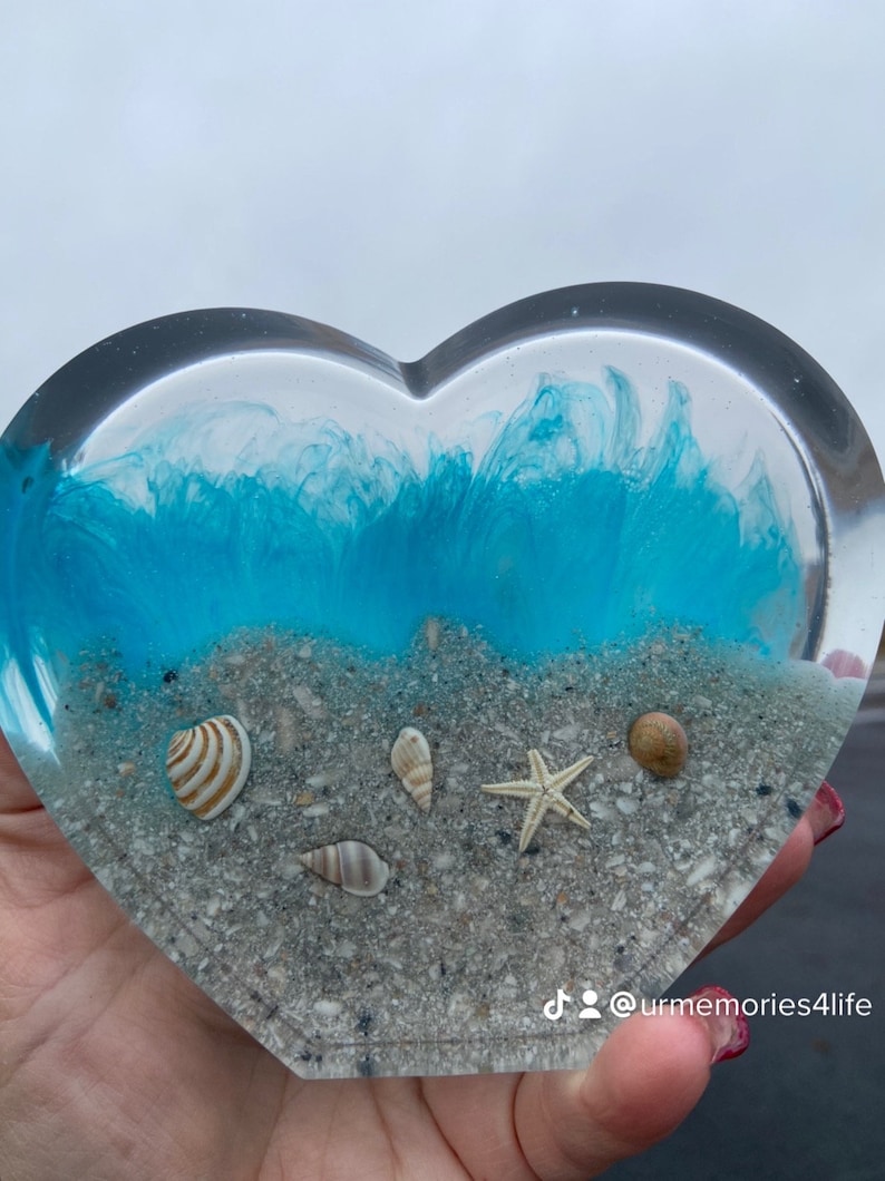 Heart Pet Memorial With Ashes Ocean Look Resin Memorial - Etsy