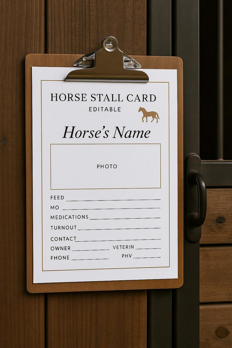 Horse Stall Card Template | Printable Equestrian Name Plate | Barn ID ...