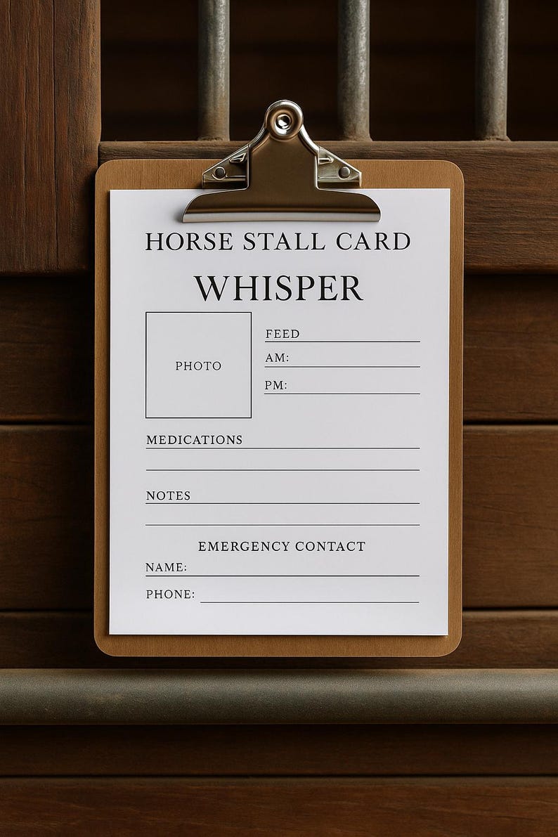 Horse Stall Card Template | Printable Equestrian Name Plate | Barn ID ...