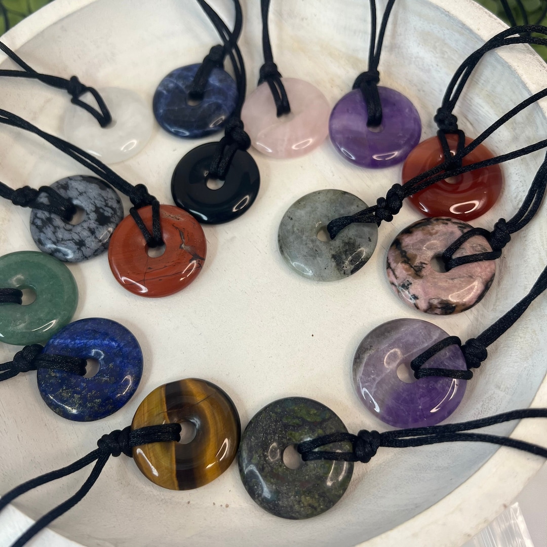 Gemstone Donut Pendant Necklace - Etsy