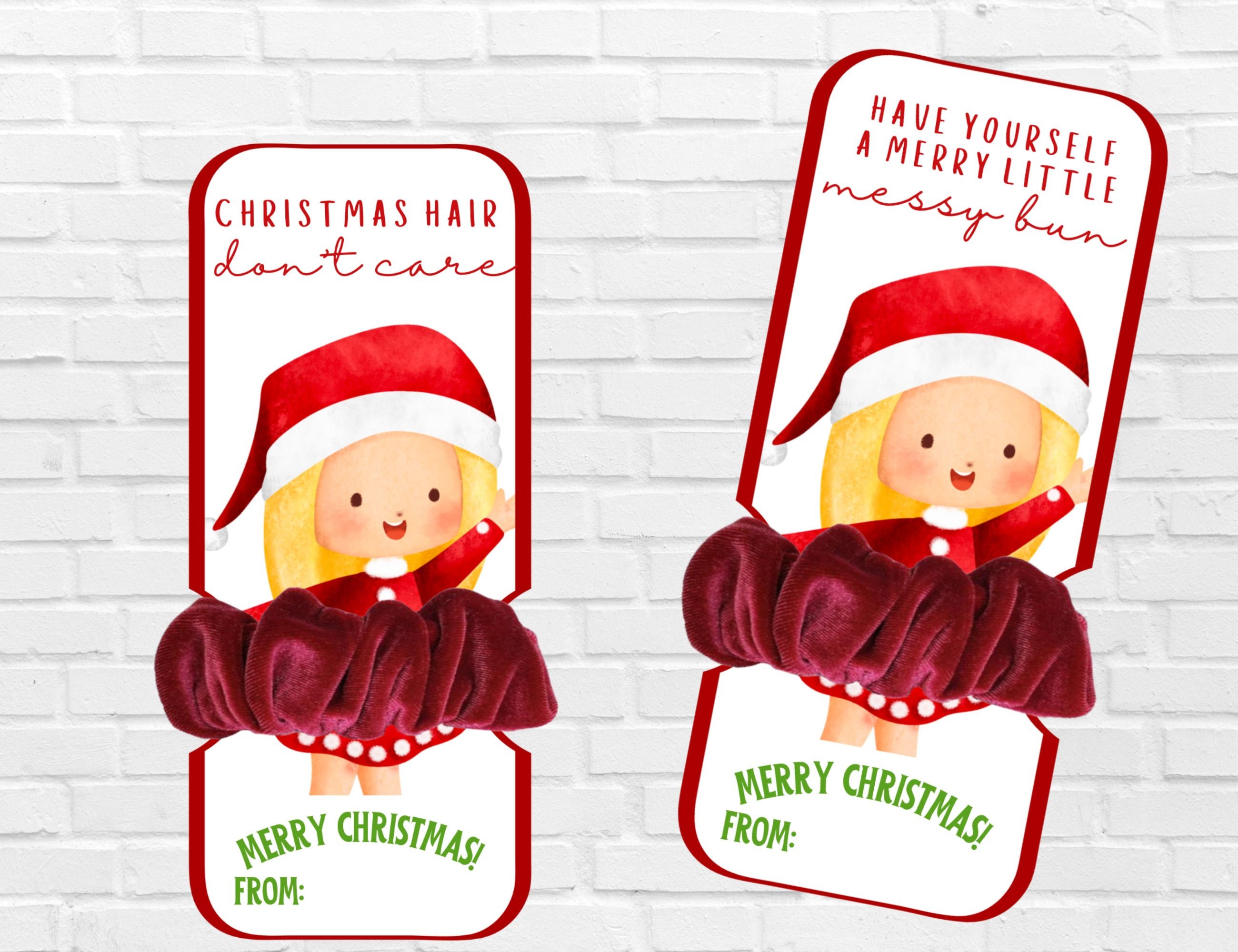 Christmas Scrunchie Card, Printable Hair Bow Holder, Classroom Gift ...