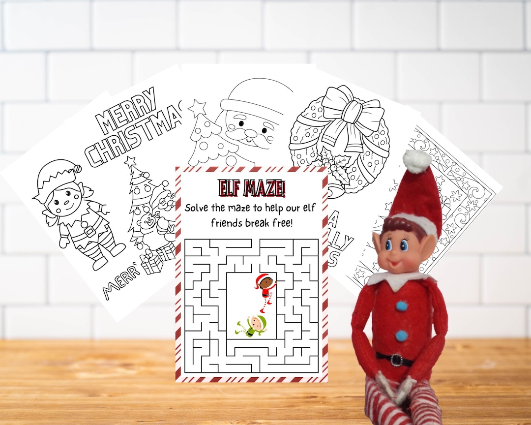 Printable Elf Props, Elf Maze and Coloring Pages, Elf Kit, Christmas ...