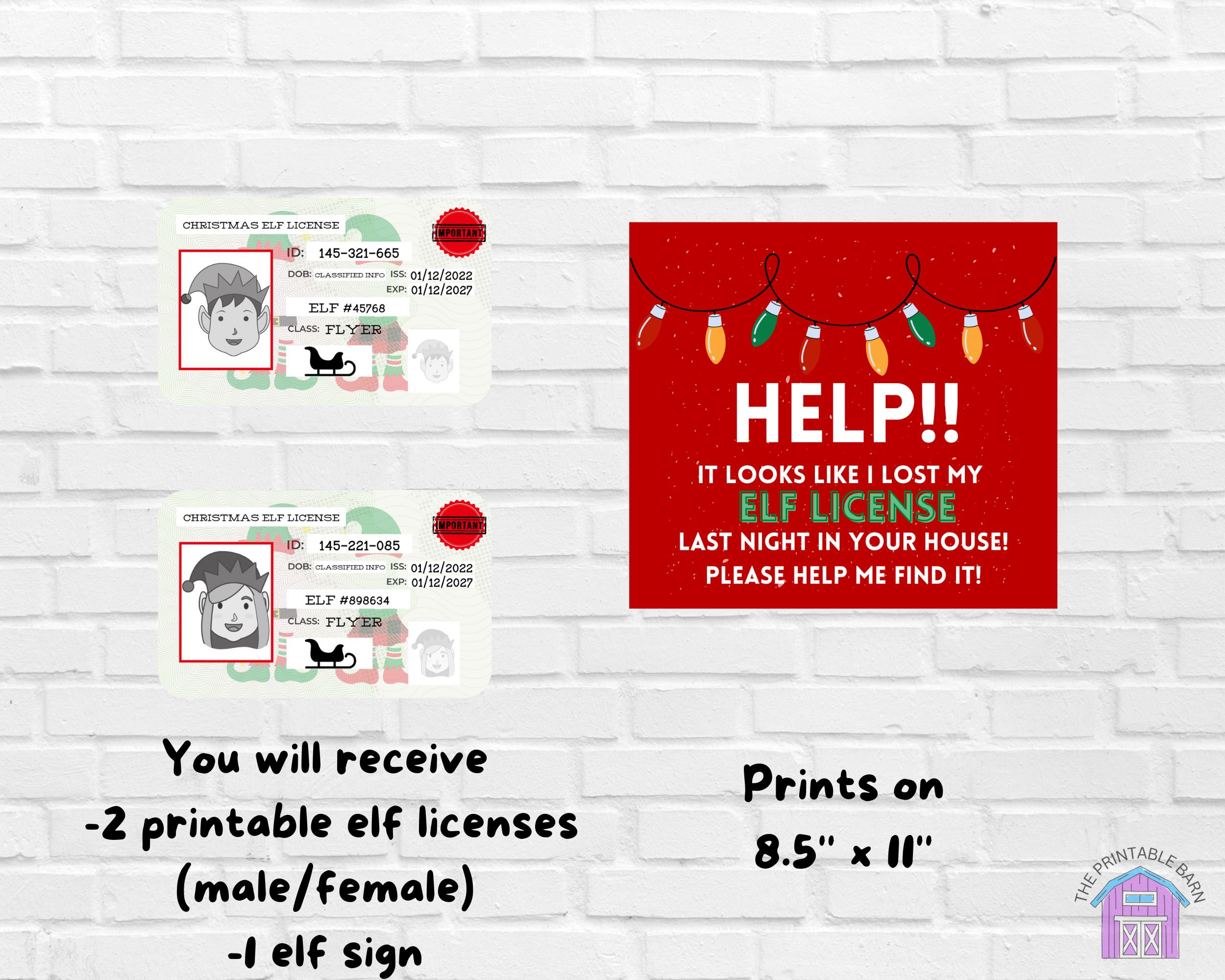 Printable Elf License, DIY Elf Games, Lost Elf ID, Christmas Elf ...