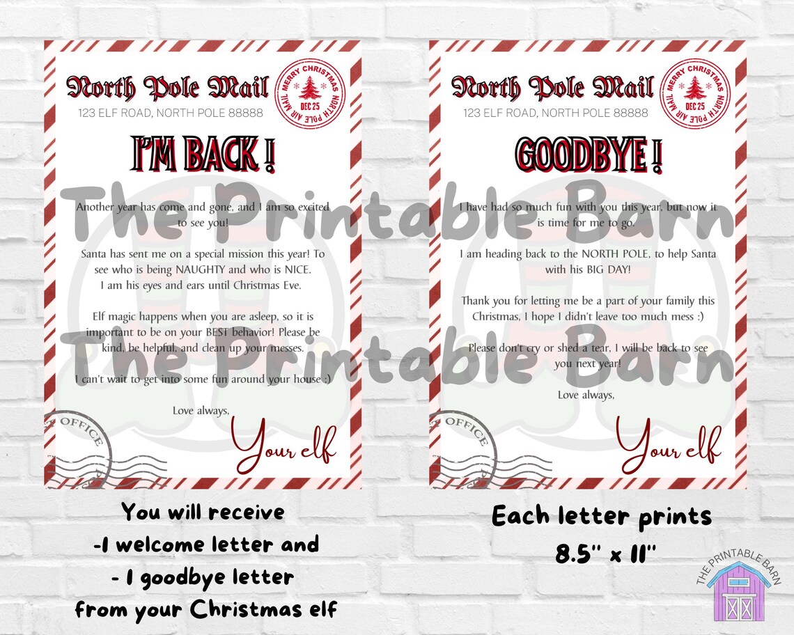 Printable Elf Return and Goodbye Letters, Elf Accessories, Christmas ...
