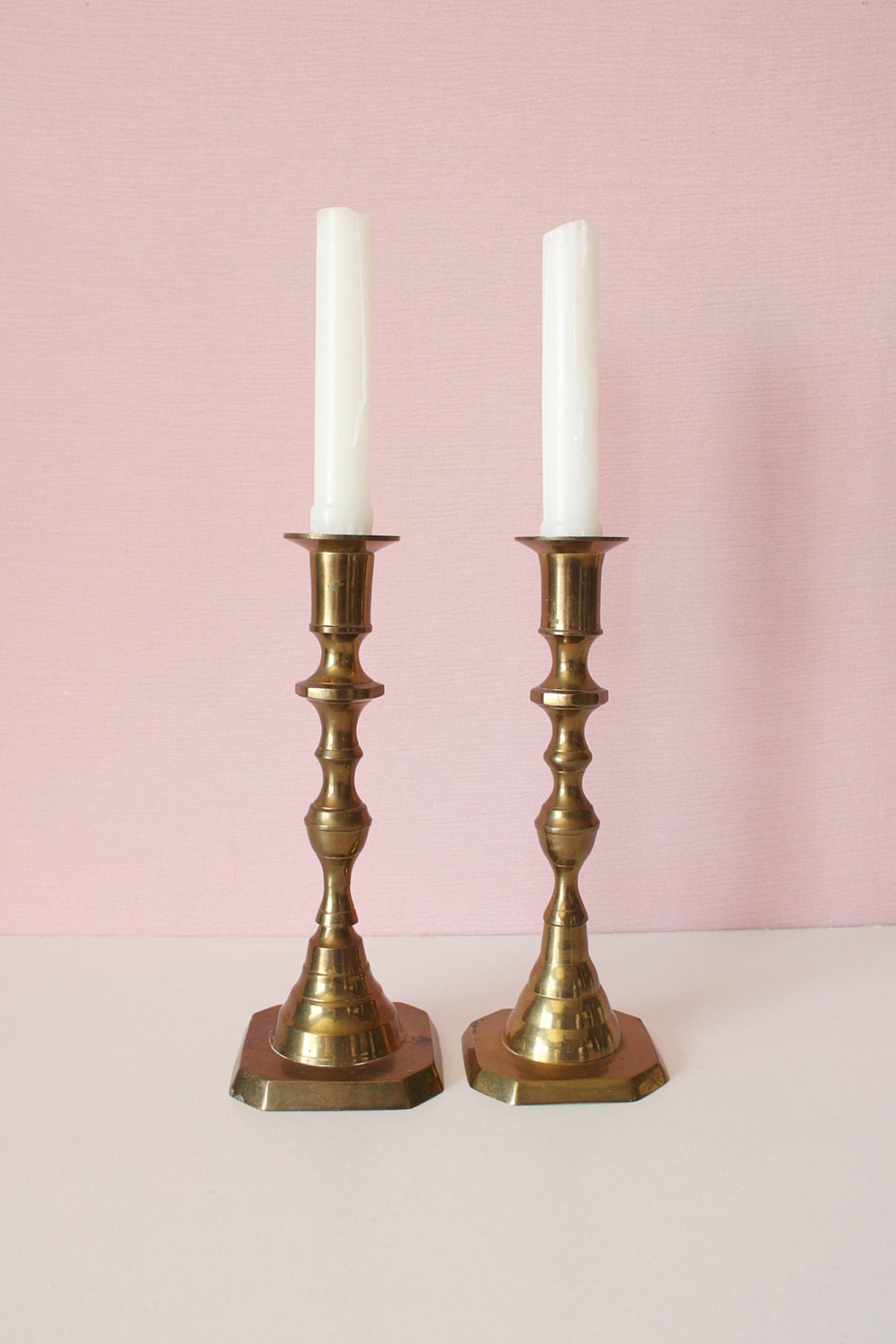 Pair of Brass Vintage Colonial Candlestick Holders - Square Base ...