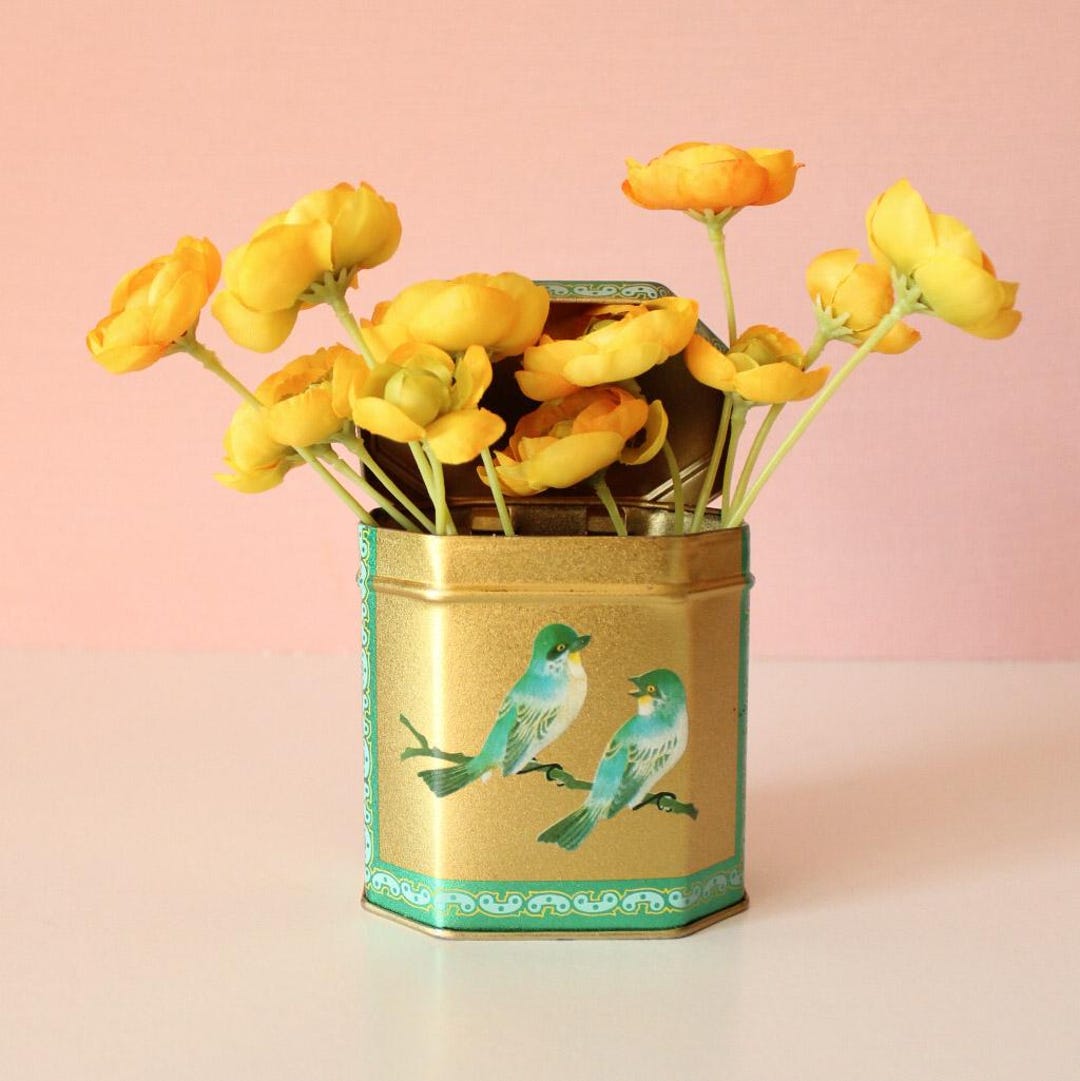 Blue & Green Birds on Gold Tin, Made in England, Vintage - Etsy