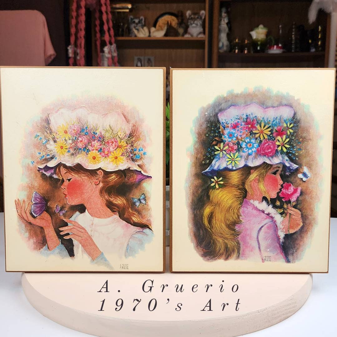 2 flower Power 1960's 70's Gruerio Wall Art Hangings Featuring Girls ...