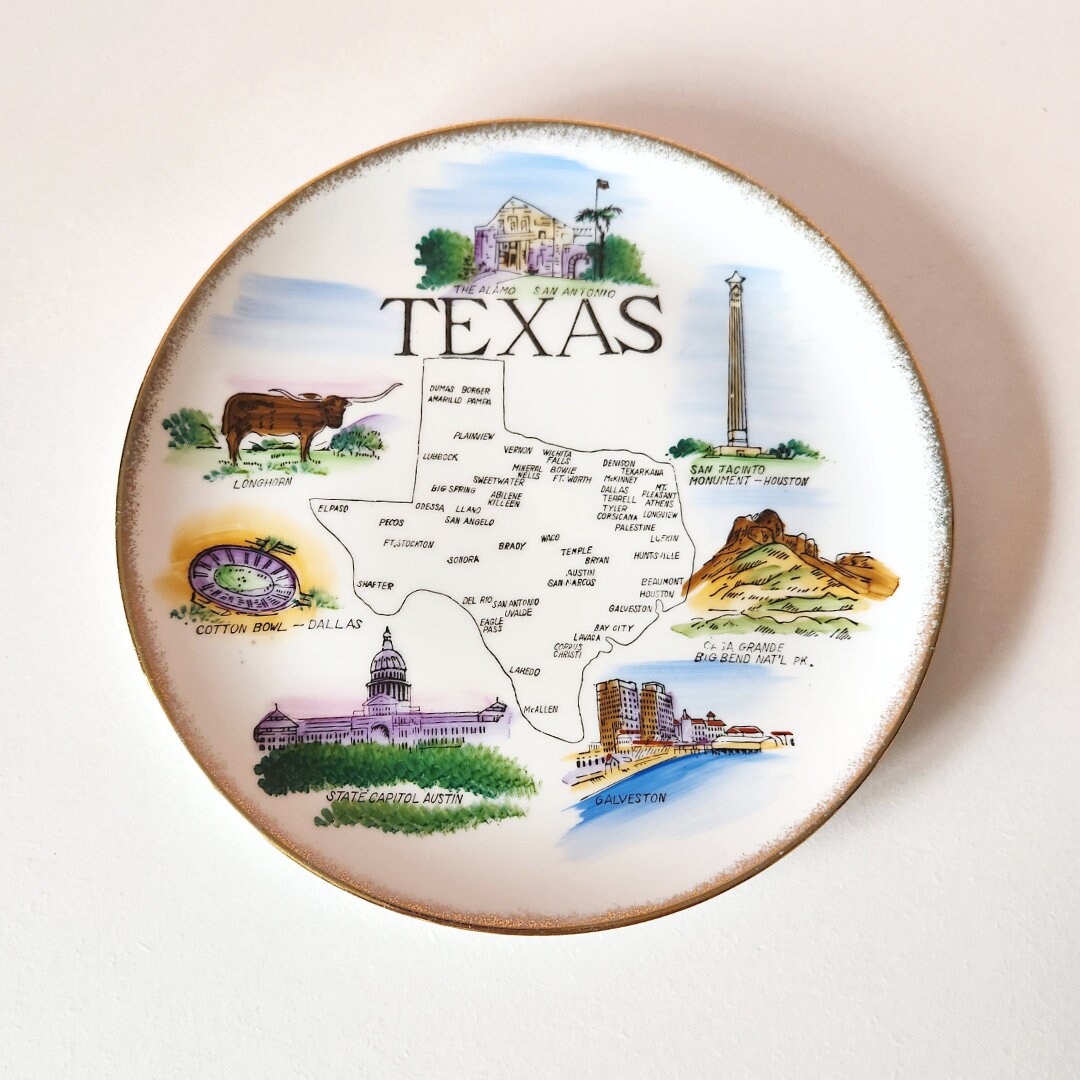 Mid-century Iconic Texas State Locations Decorative Ceramic Wall Plate ...