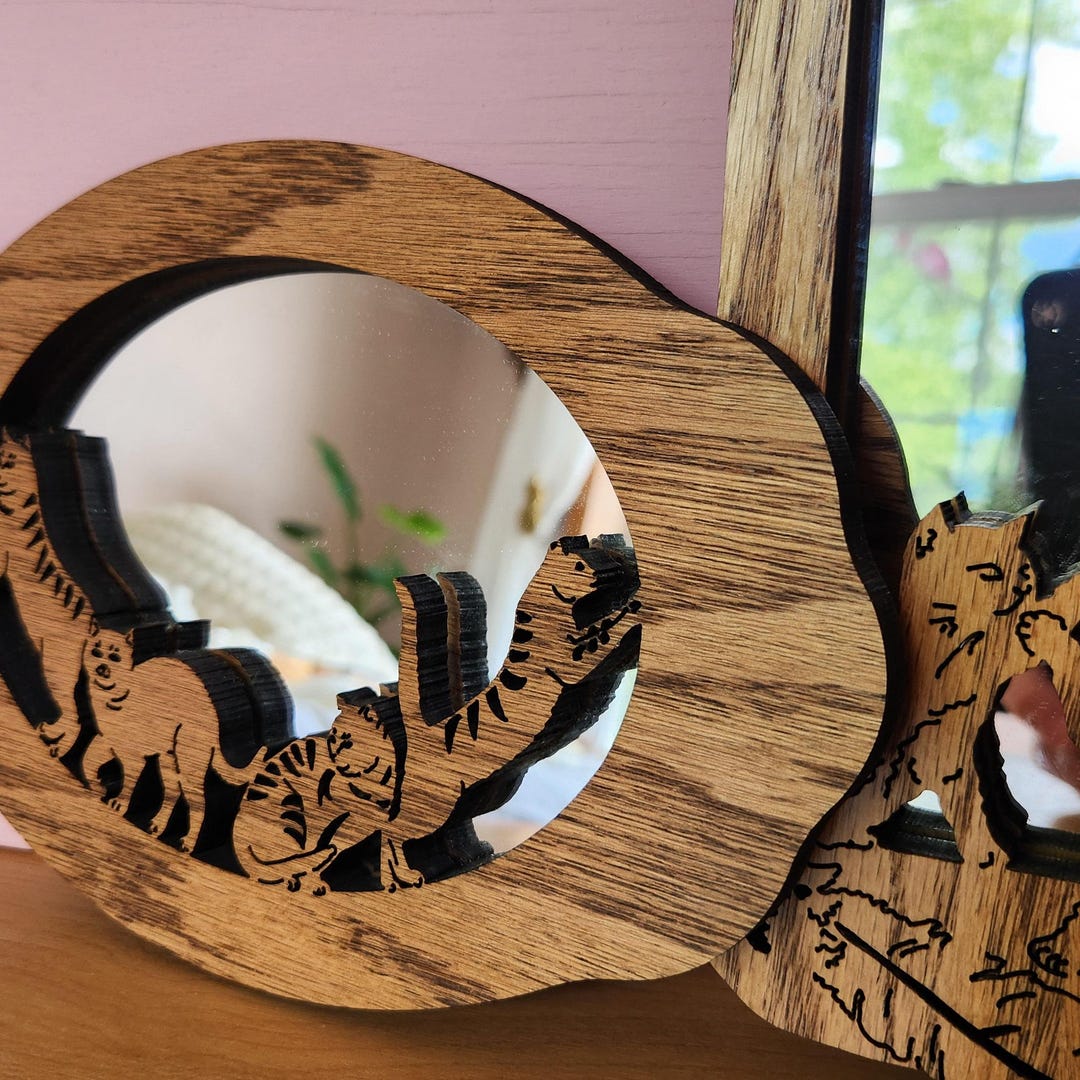 2 Vintage Cat Mirrors, Oak Cut-out - Etsy