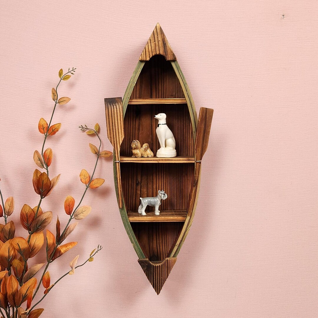 Vintage Rustic Wooden Canoe Shadow Box Curio Shelf, 3 Tiers - Etsy