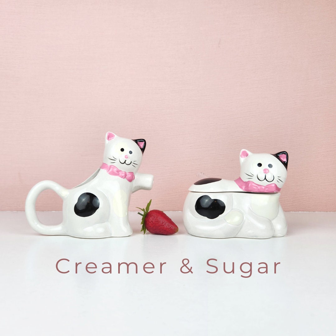 Creamer & Sugar Cute Spotted Cartoon Cat Set Black N White - Etsy
