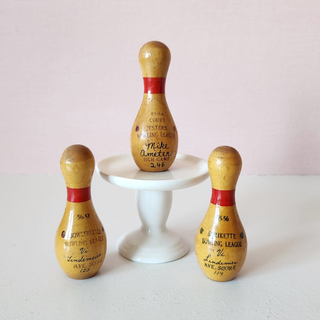 3 Miniature Vintage Wooden Bowling Pins, Trophies - Etsy