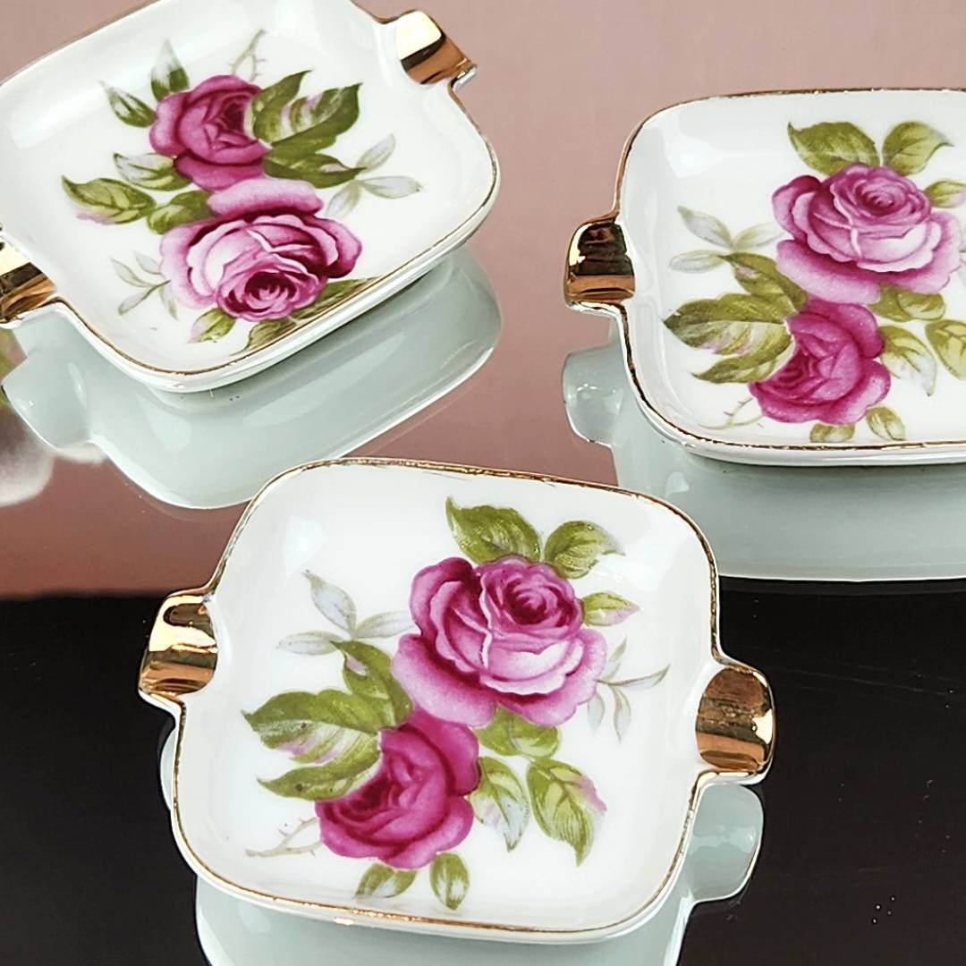 1950's Personal Ashtrays Pink Roses W/gold Accents - Etsy