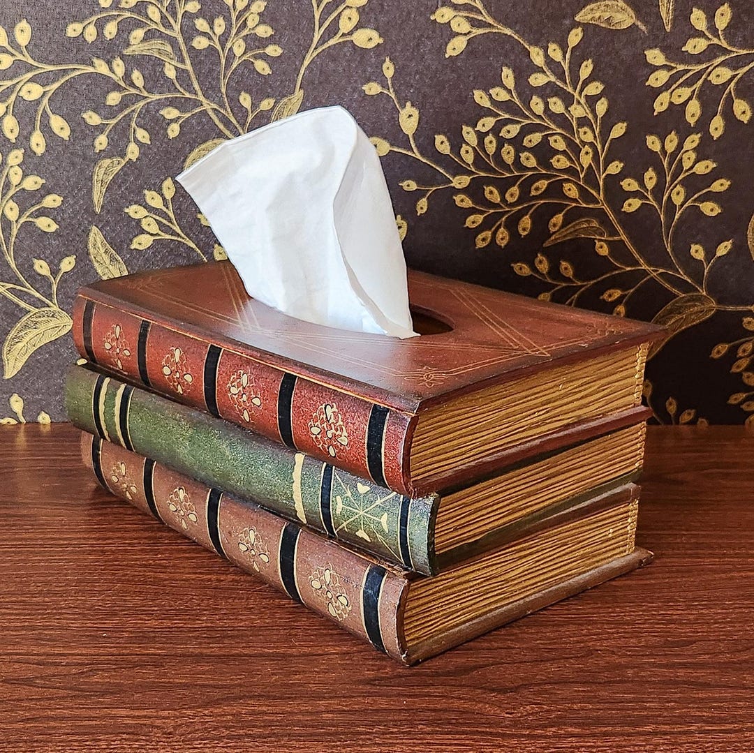 Vintage Wood Antique Book Stack Tissue Box Cover - Etsy