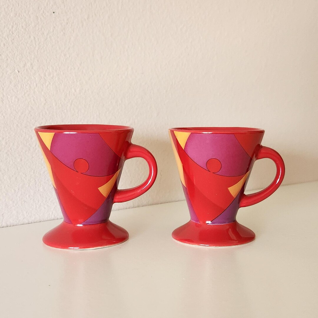 Pop Art Abstract 90's Enameled Espresso Cups, Red & Purple, Pair - Etsy