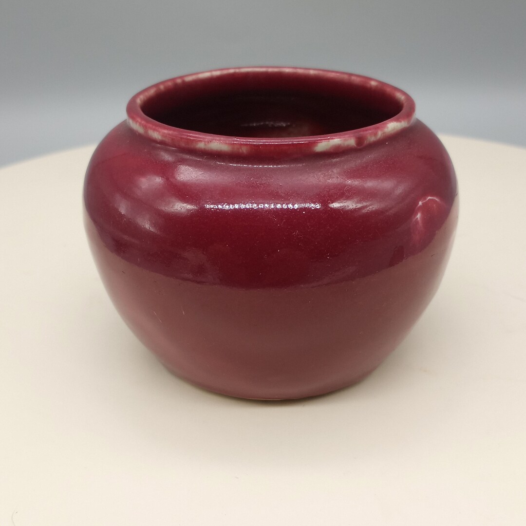 Vintage Foley Glazed Pottery Maroon Flower Pot Desk Paper Weight Accent ...
