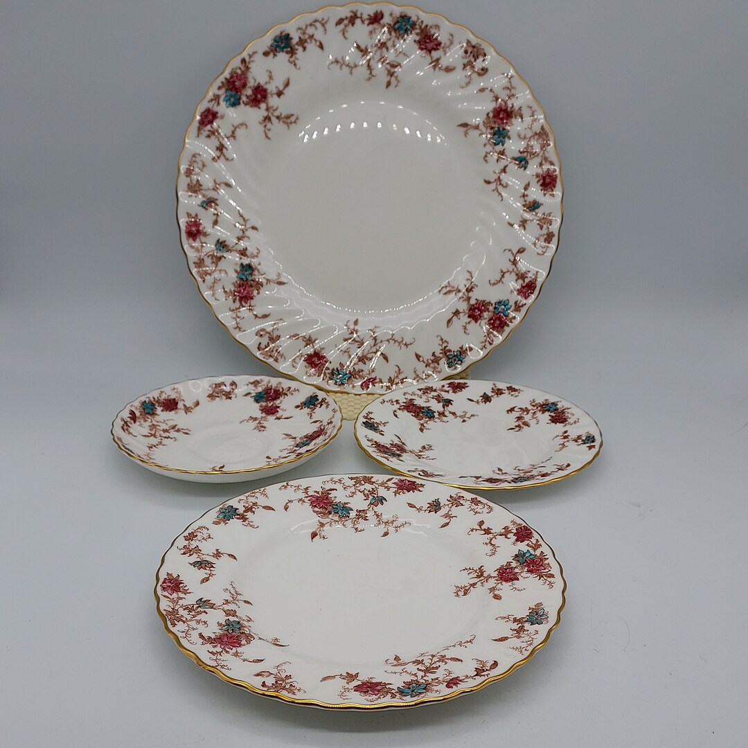 4pc Vintage Minton Plate Grouping Fine Bone China , Ancestral Pattern ...