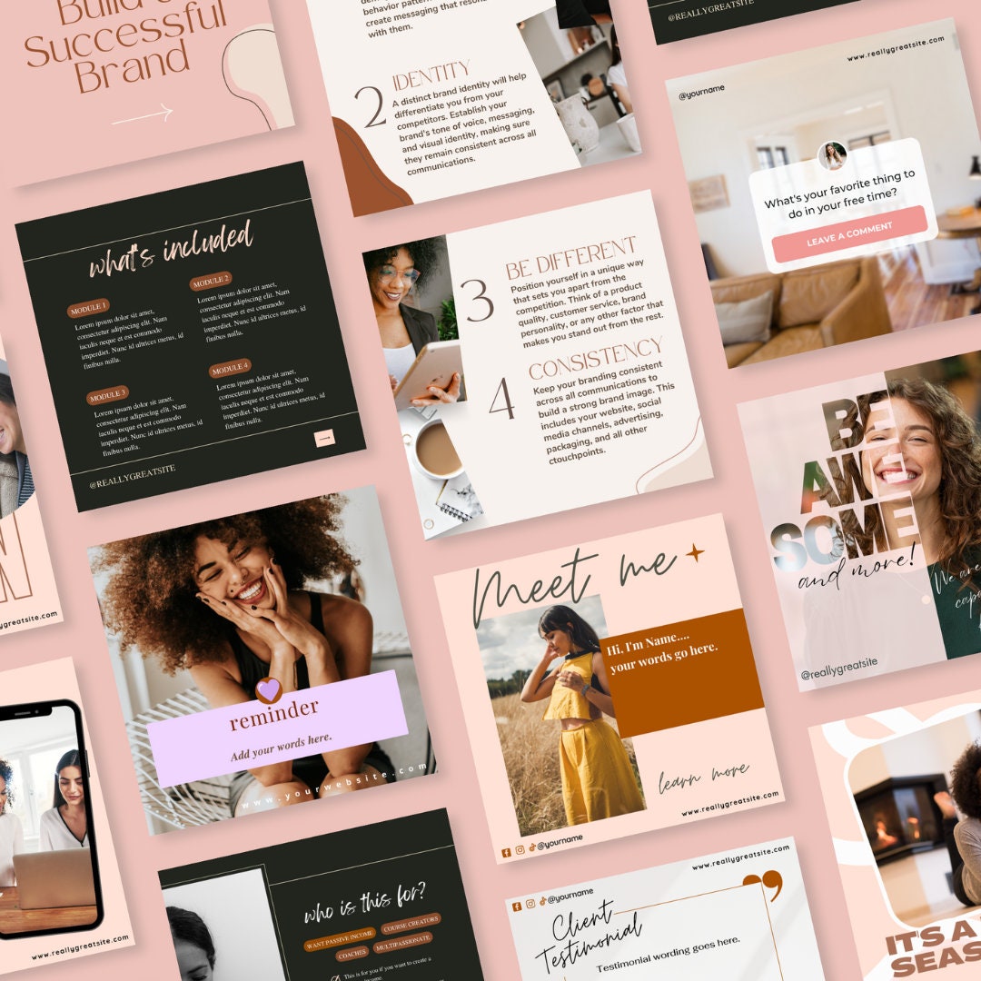 PLR/MRR Canva Instagram Templates Bundle, Peach & Beige Brand Builder ...