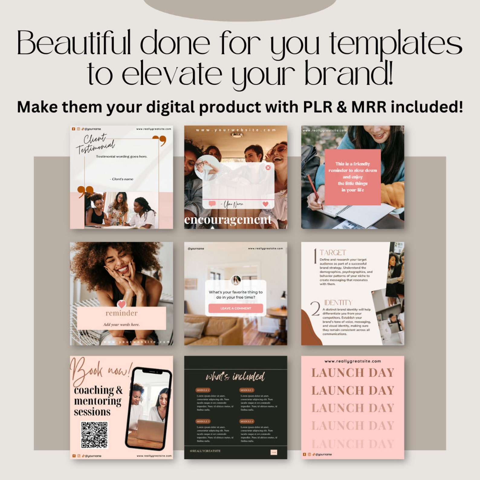PLR/MRR Canva Instagram Templates Bundle, Peach & Beige Brand Builder ...