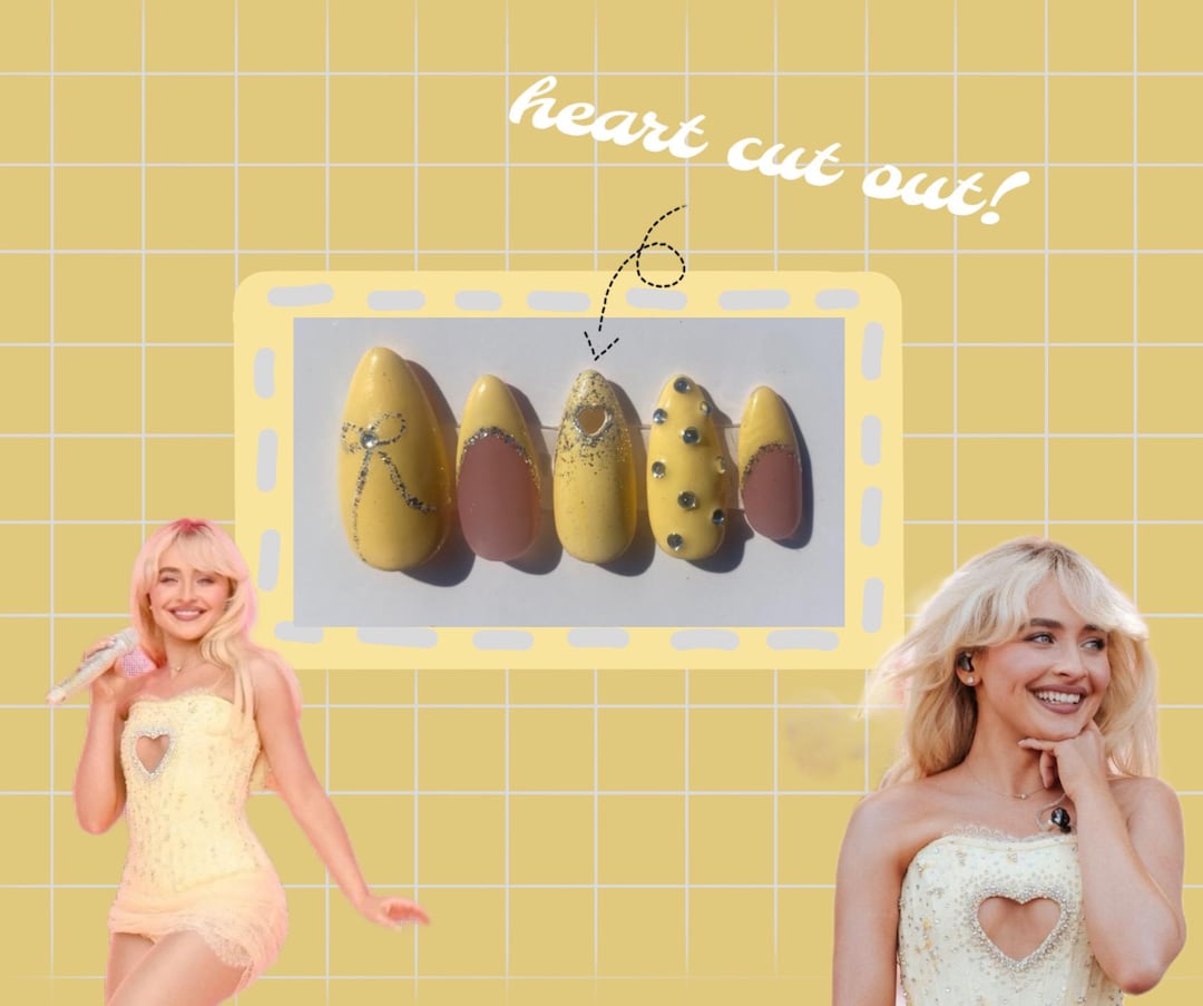 Sabrina Carpenter Nails Yellow Heart Cut Out Dress Inspired Nails - Etsy