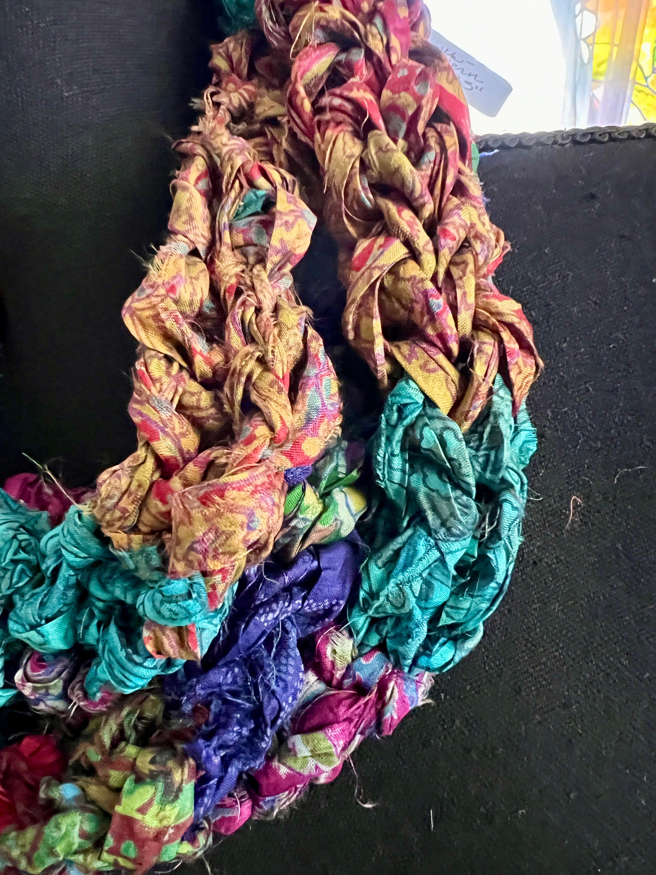 Reclaimed Sari Chiffon Ribbon Yarn Finger Knit Infinity Scarf - Etsy