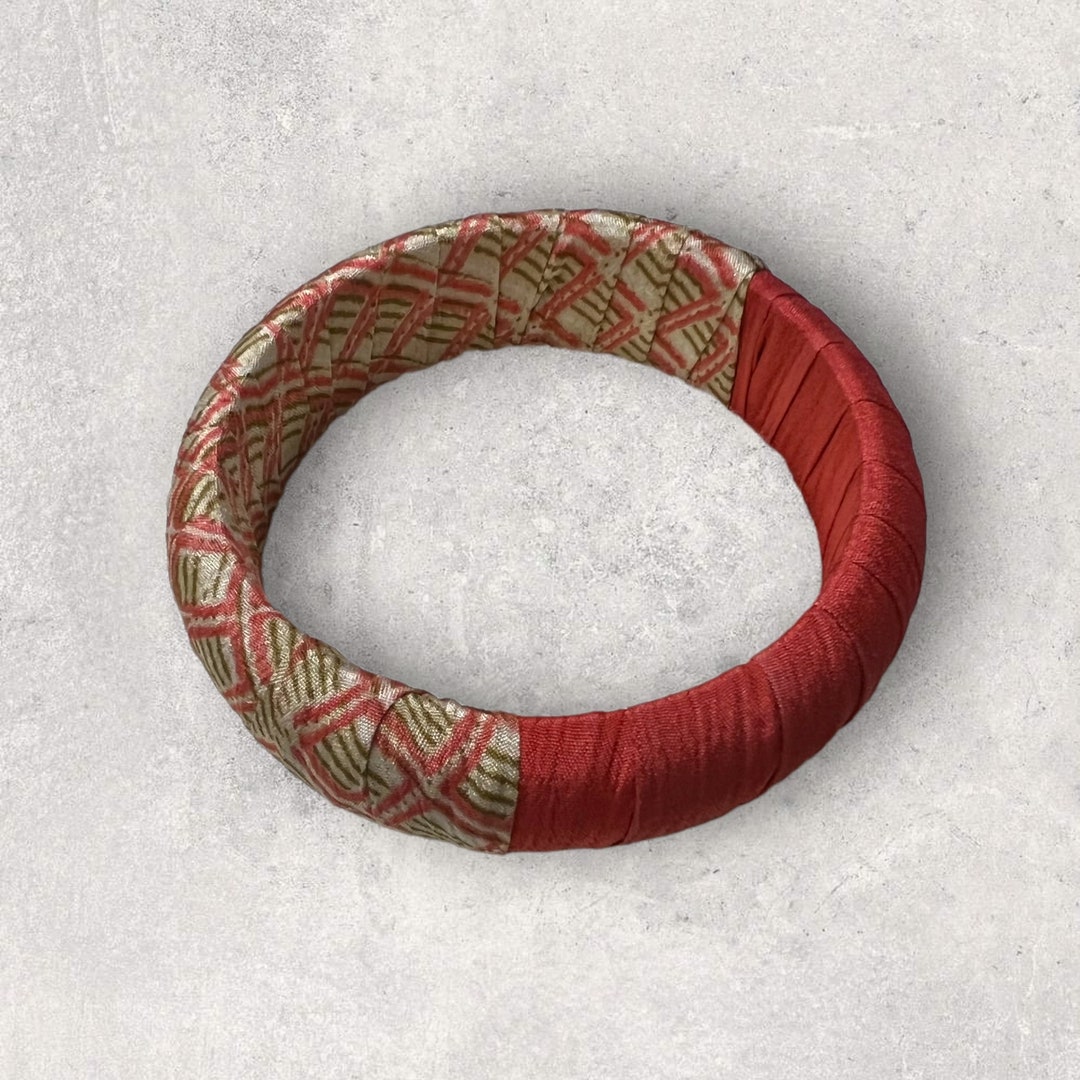 Boho Large Fabric Wrapped Wood Bangles, Bohemian Sari Silk Bracelet, Silk Bangle, Silk Wrapped ...