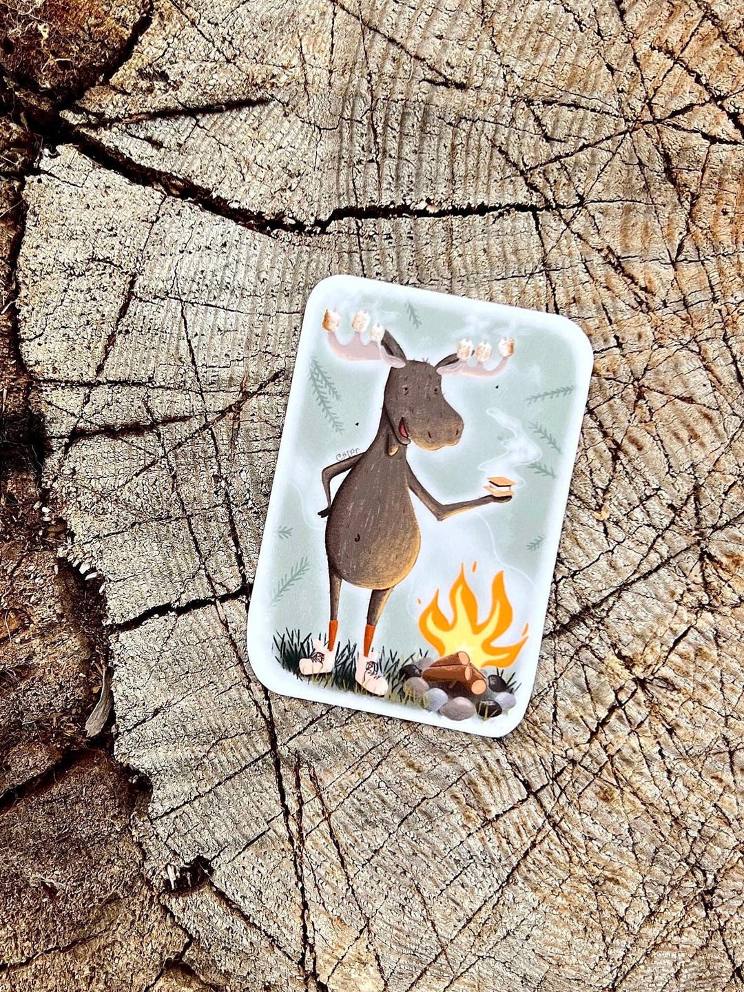 Moose Campfire Vinyl Sticker - Hand-drawn Camping & Nature Decal - Etsy