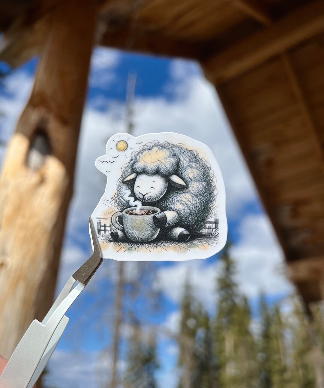 Sheep Sticker Coffee Sticker Cute Vinyl Stickers Sheep Drinking Coffee ...