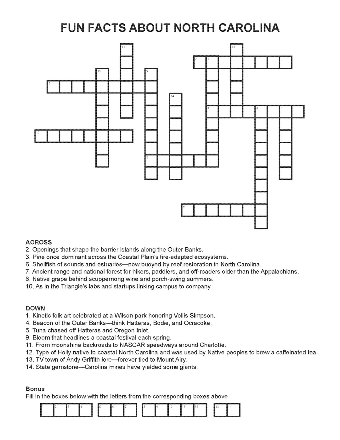 North Carolina Fun Facts Marriage Proposal Crossword Puzzle | Hidden ...