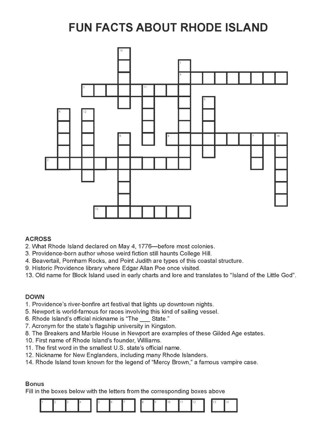 Rhode Island Fun Facts Marriage Proposal Crossword Puzzle | Hidden ...